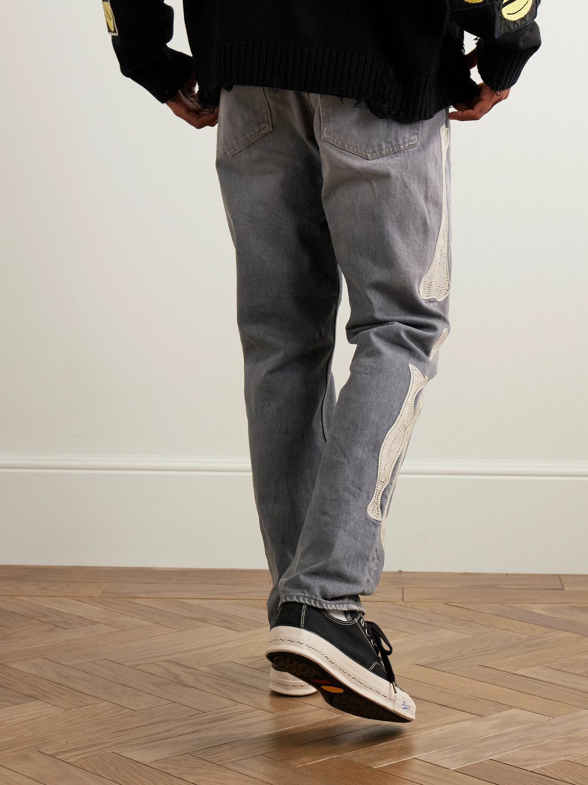 KAPITAL - Slim-Fit Embroidered Denim Jeans - Black KAPITAL