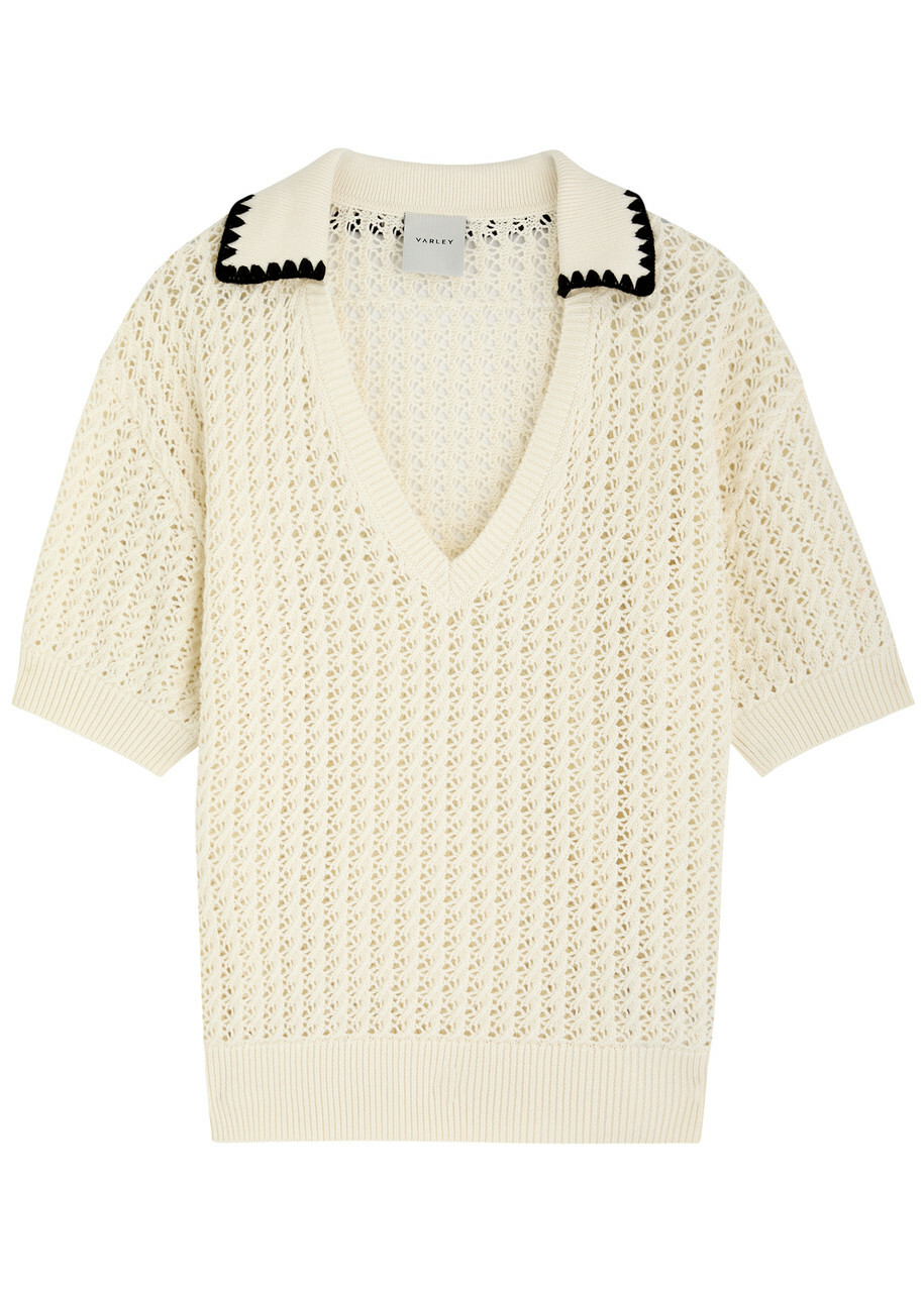 Varley Monte Open-knit Polo Shirt Cream Varley