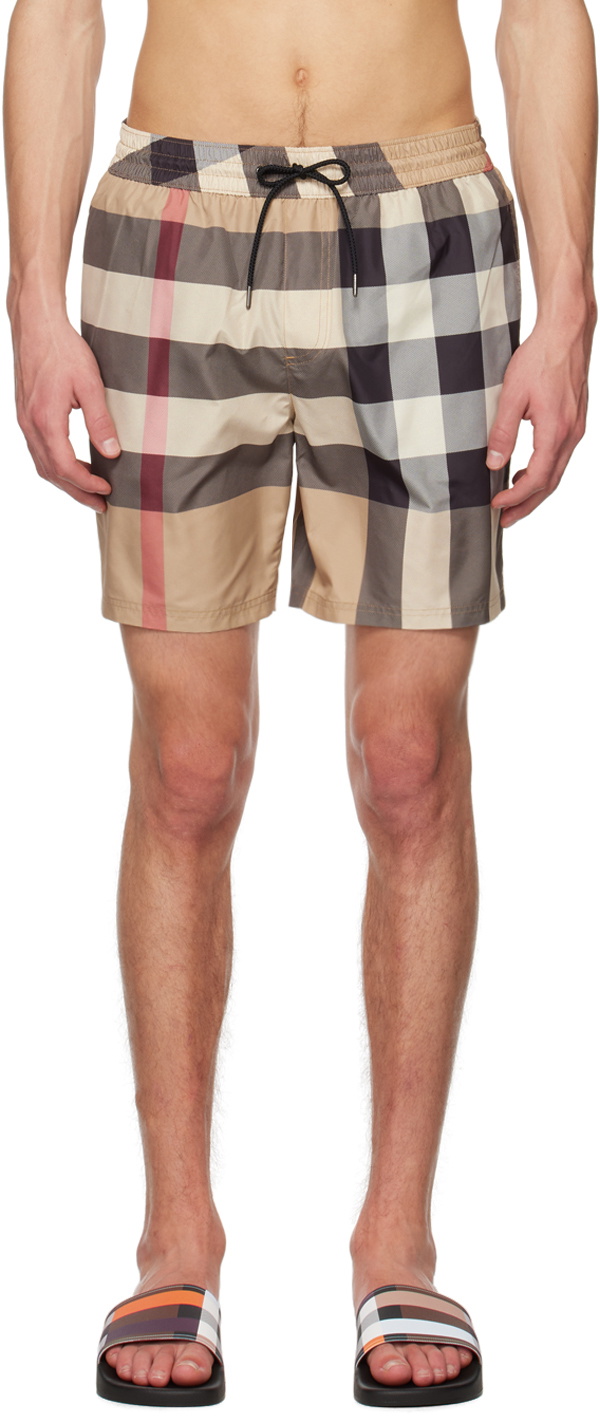 Burberry Beige Check Swim Shorts Burberry