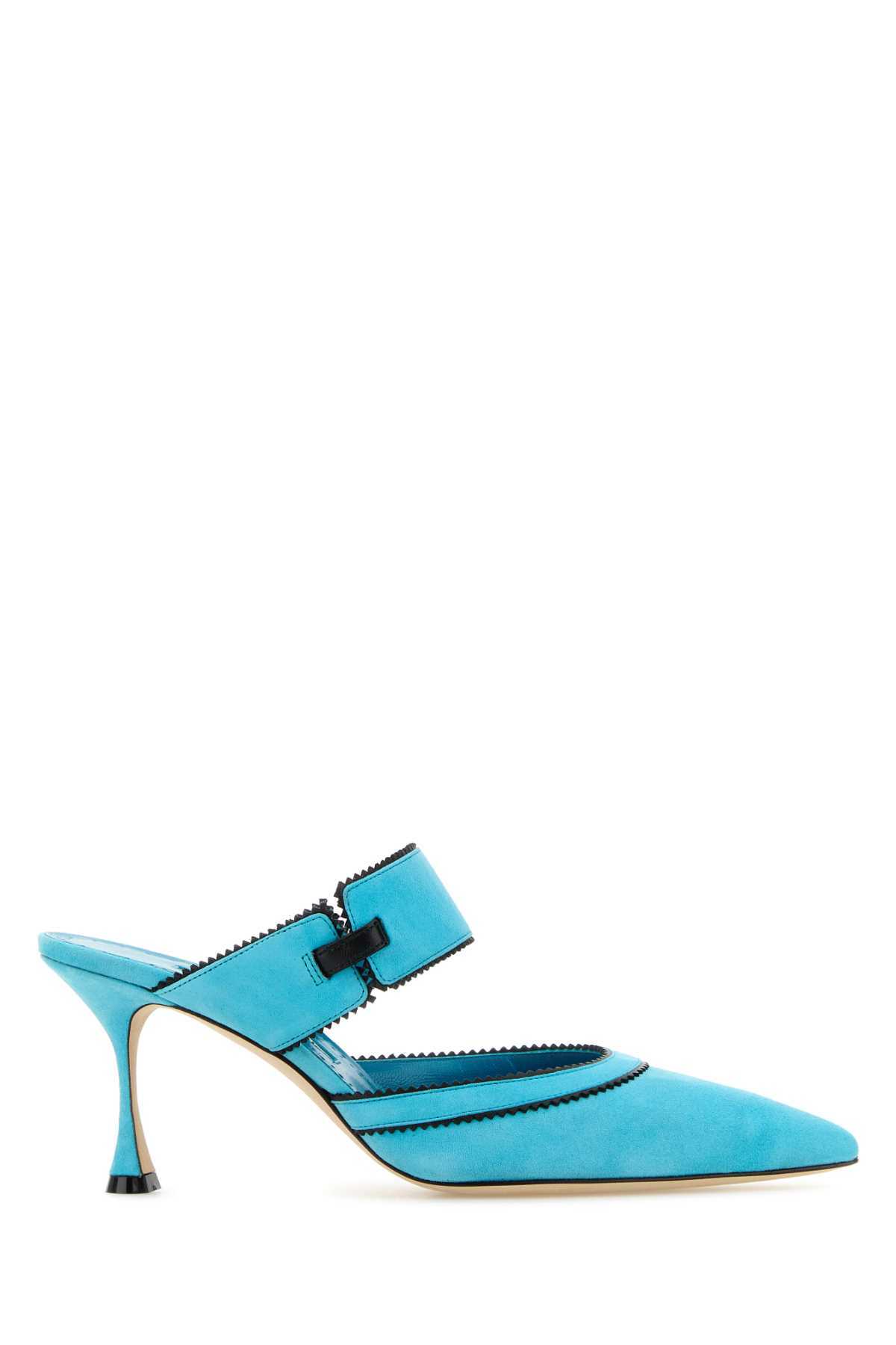 Manolo Blahnik Light Blue Suede Brontiamusa Mules Manolo Blahnik