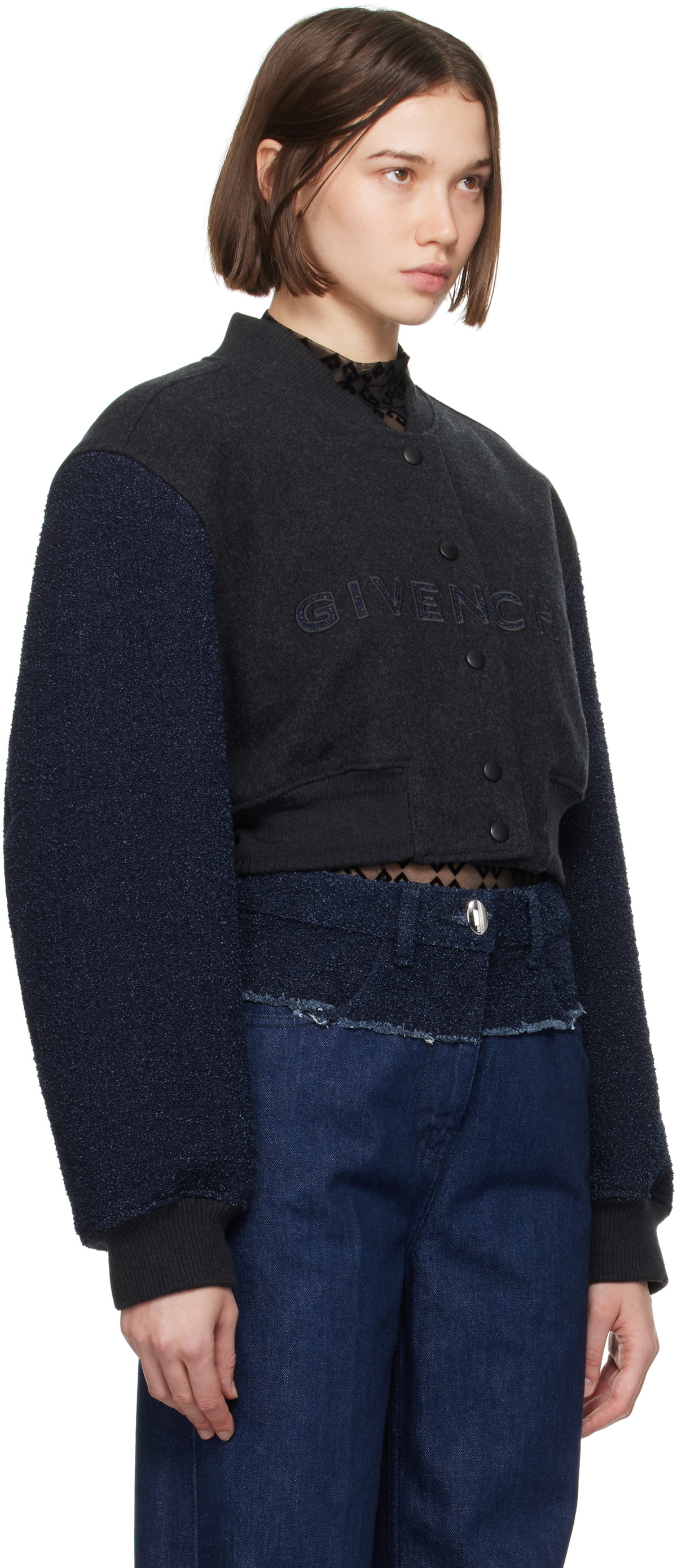 Givenchy Navy & Gray Cropped Varsity Bomber Jacket Givenchy