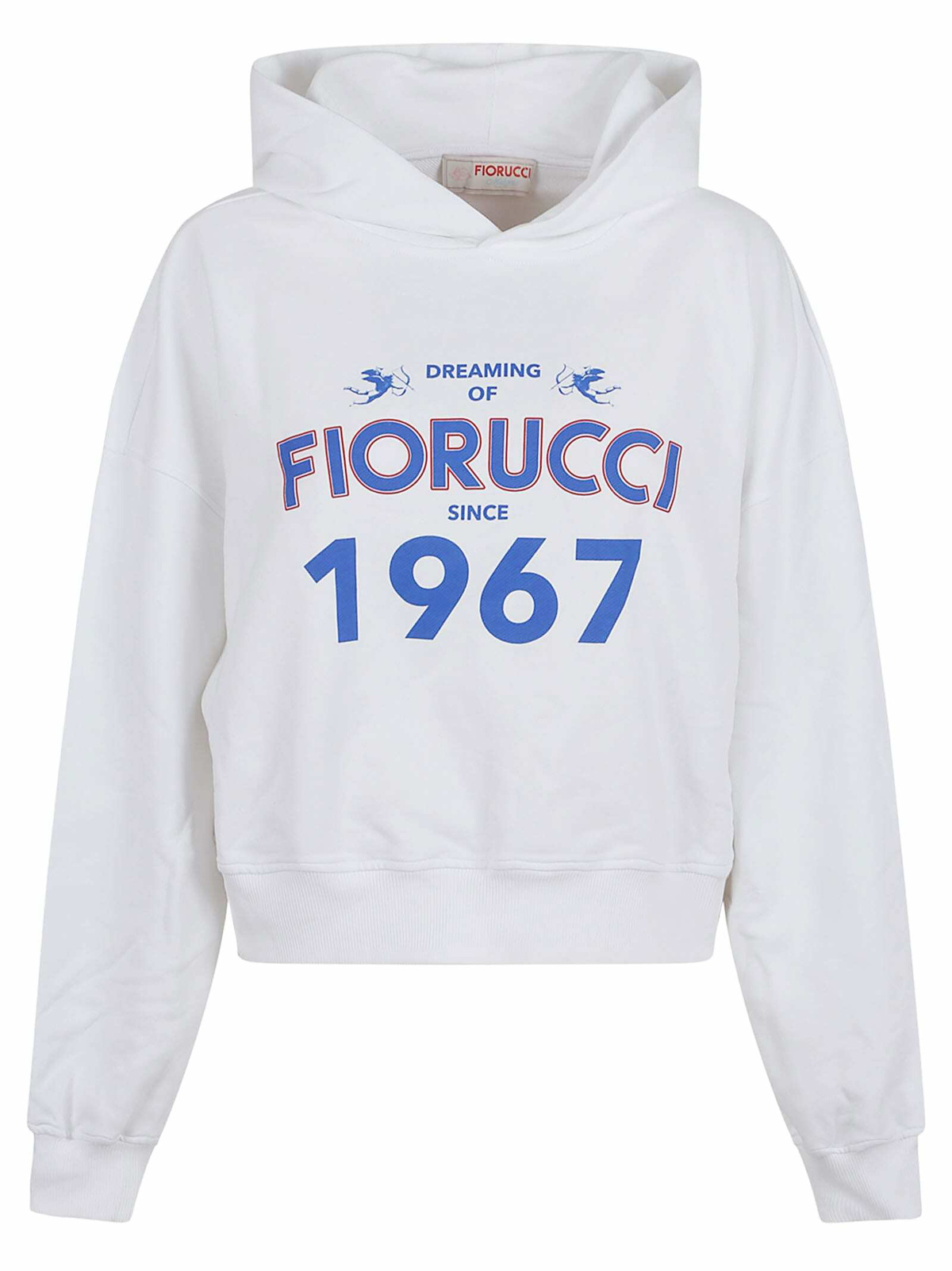 Fiorucci White Dreaming 1967 Print Boxy Fit Cropped Hoodie Fiorucci