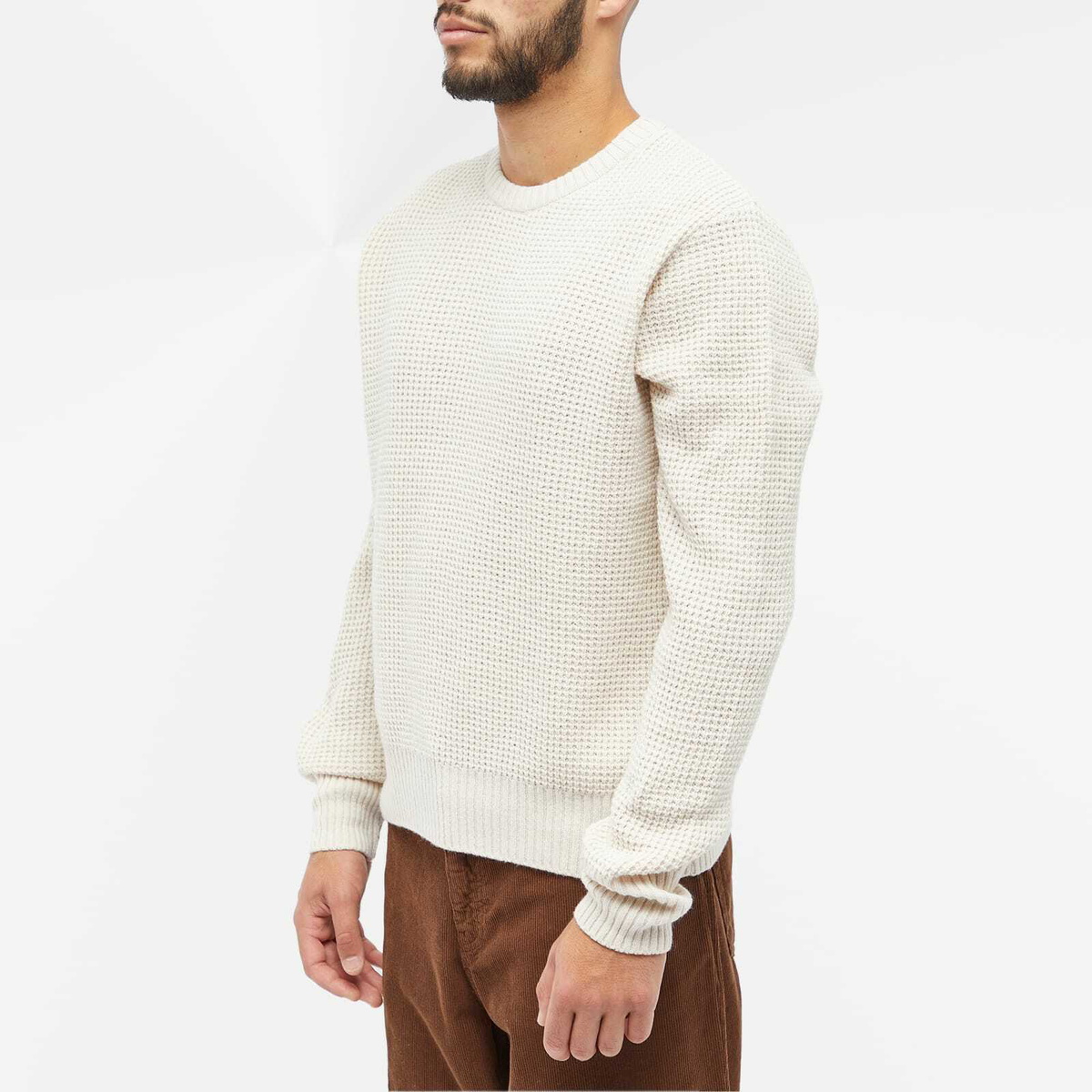 Folk Men's Waffle Crew Knit in Ecru Folk