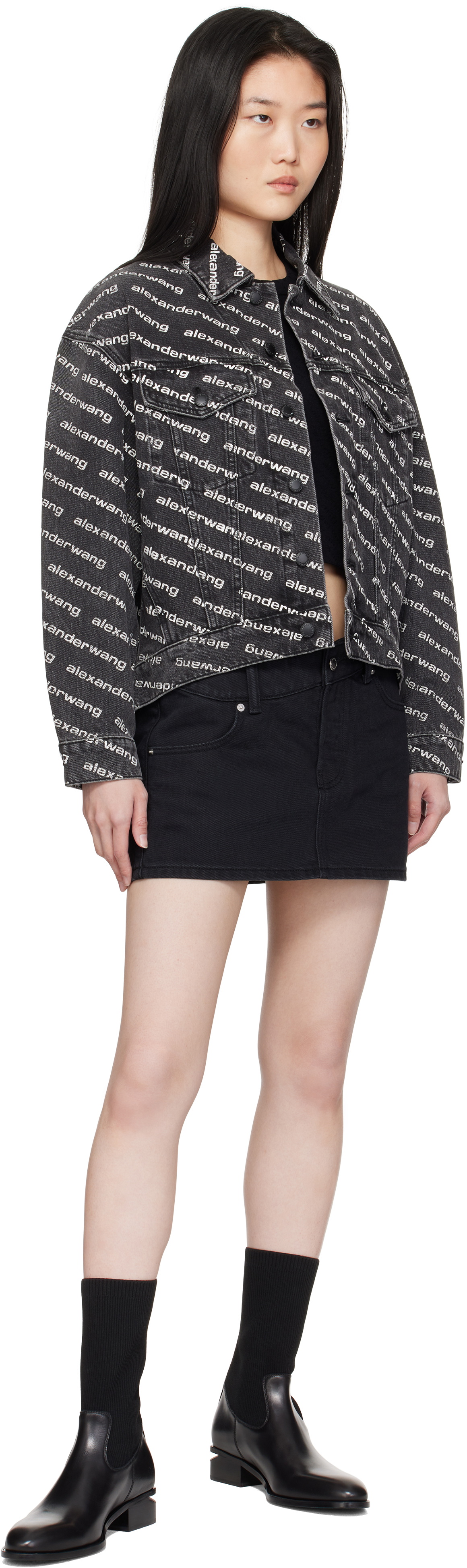 Alexander Wang Black Falling Back Logo Denim Jacket Alexander Wang