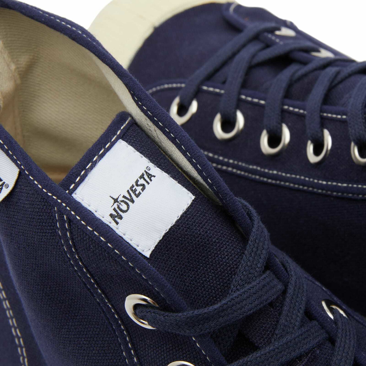 Novesta Star Dribble Contrast Stitch Sneakers in Navy/Beige/Ecru Novesta
