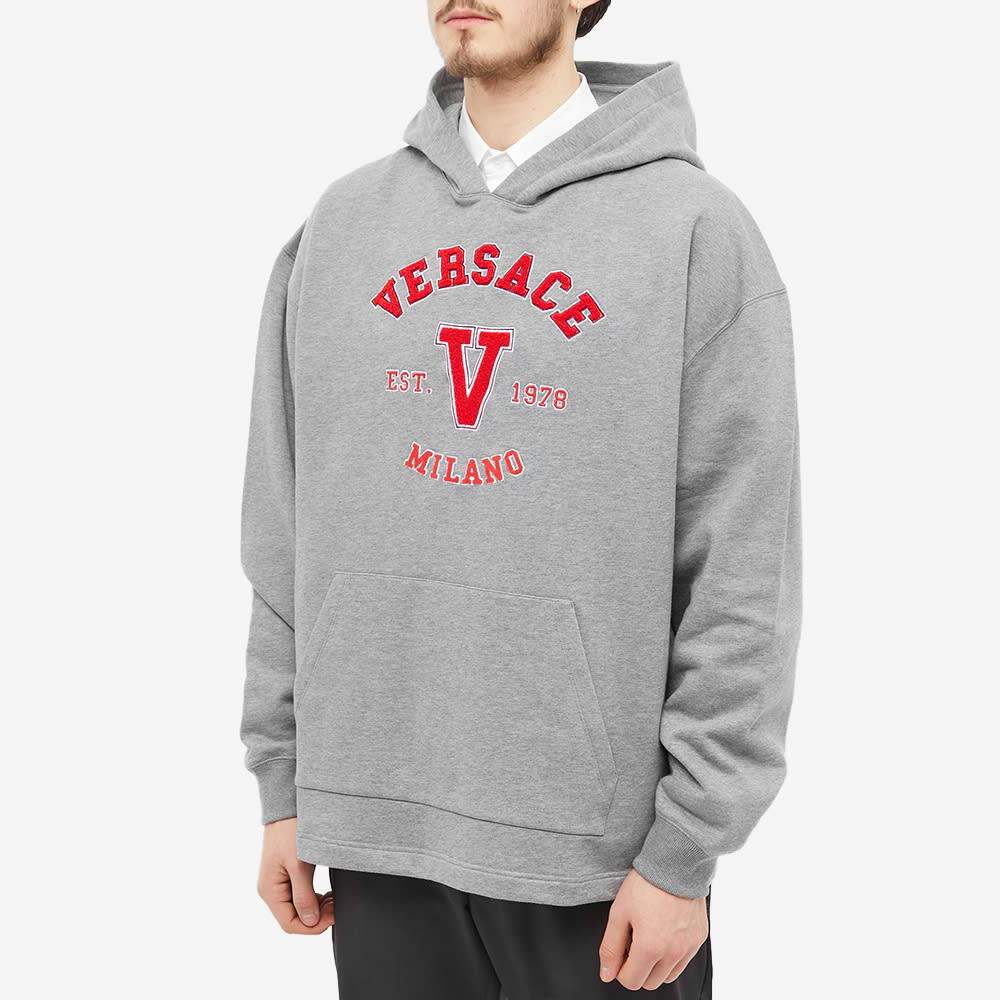 Versace Men's Varsity Popover Hoody in Grey/Red Versace