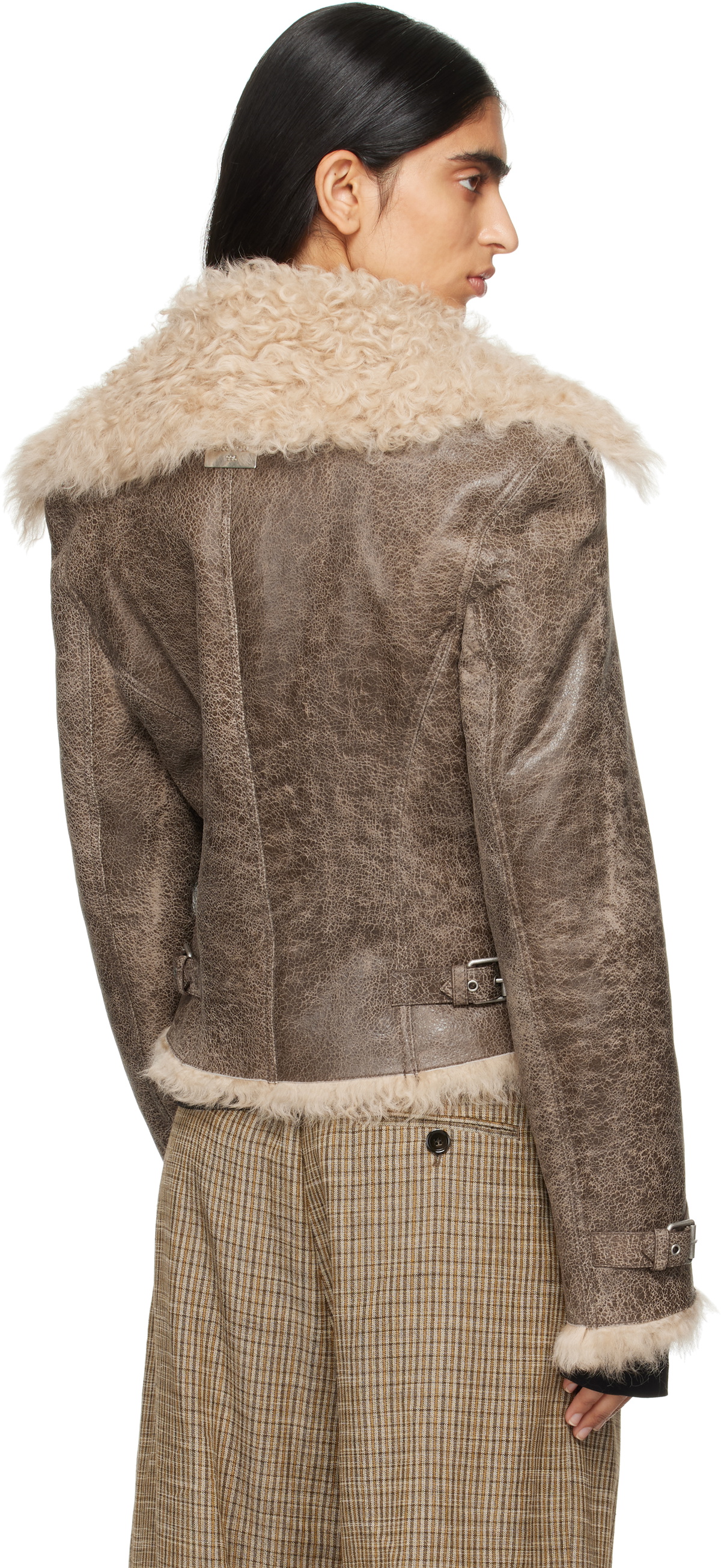 Acne Studios Brown Cracked Shearling Jacket Acne Studios