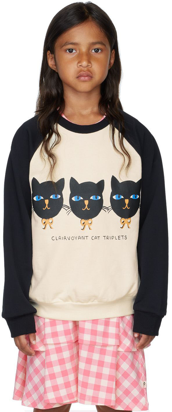 Mini Rodini Kids Off-White Cat Triplets Sweatshirt Mini Rodini