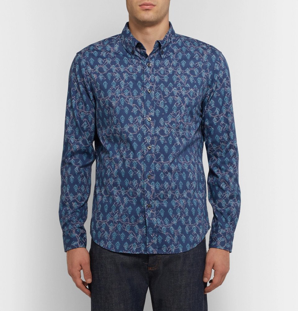 Club Monaco - Slim-Fit Button-Down Collar Printed Cotton Shirt - Blue ...