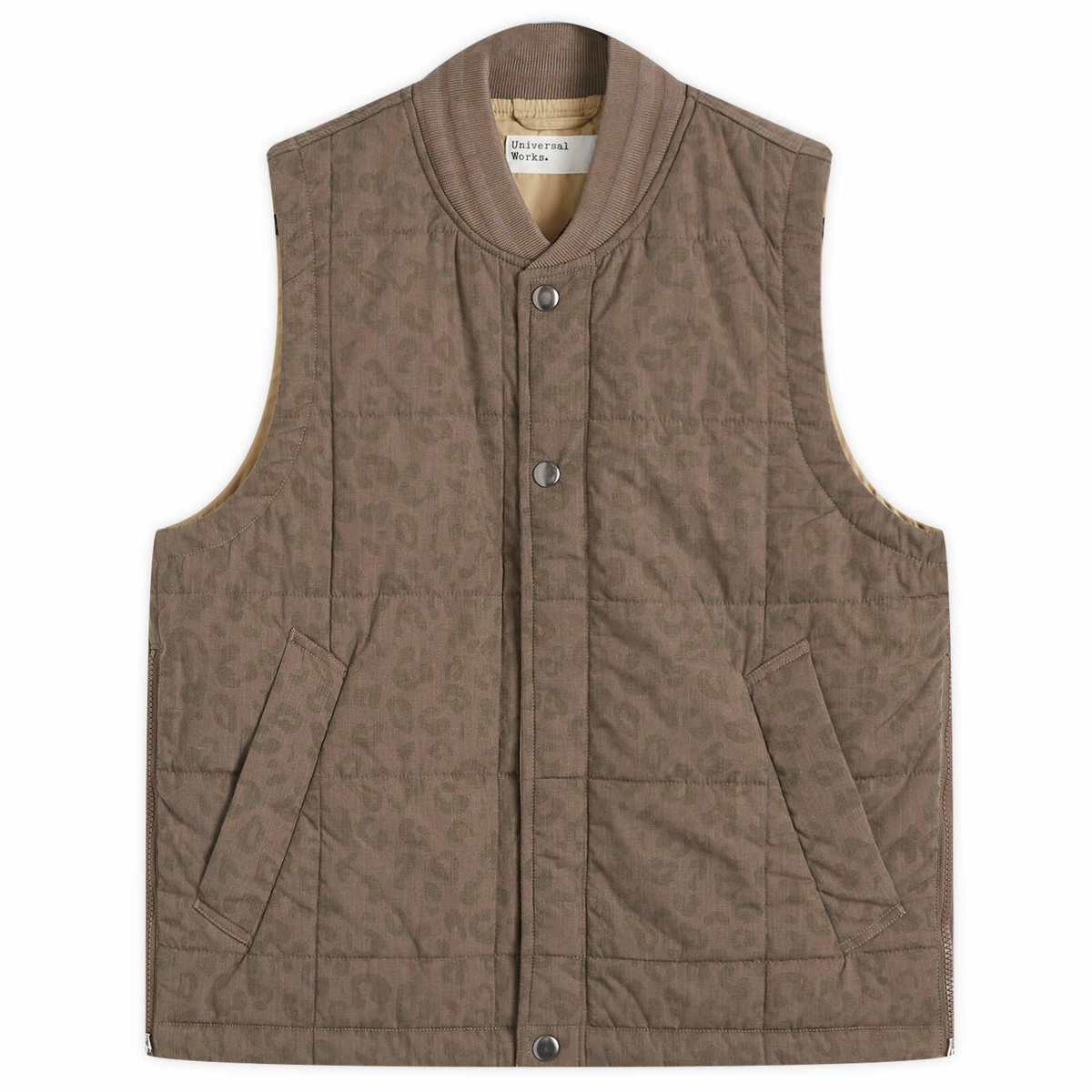 Universal Works Men's Leopard Poly Tech Carlton Gilet in Sand Universal ...