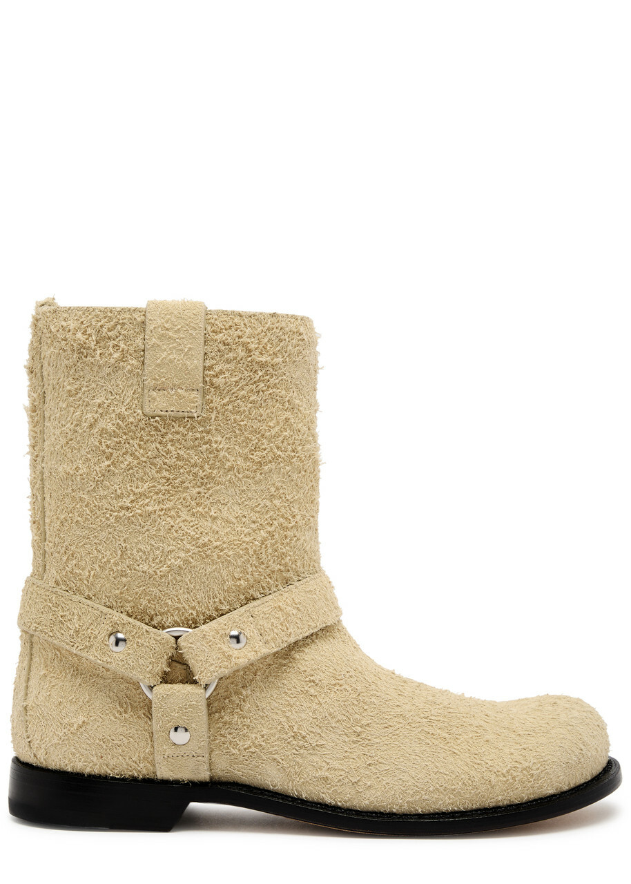 Loewe Campo Brushed Suede Biker Boots Cream Loewe
