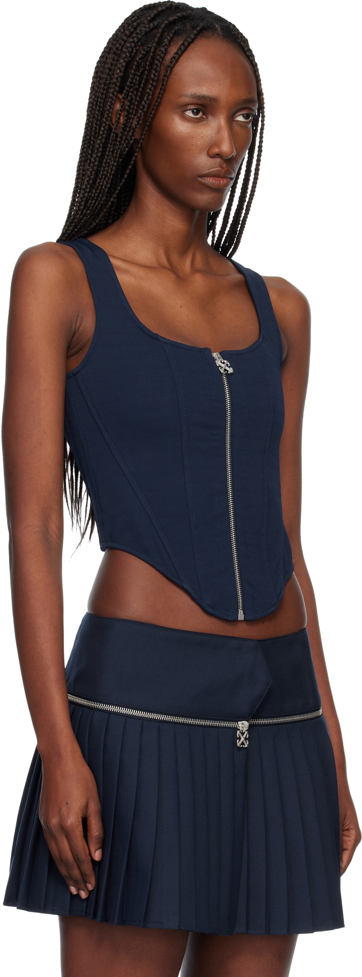 Off-White Navy Heavy Jer Corset Top Off-White