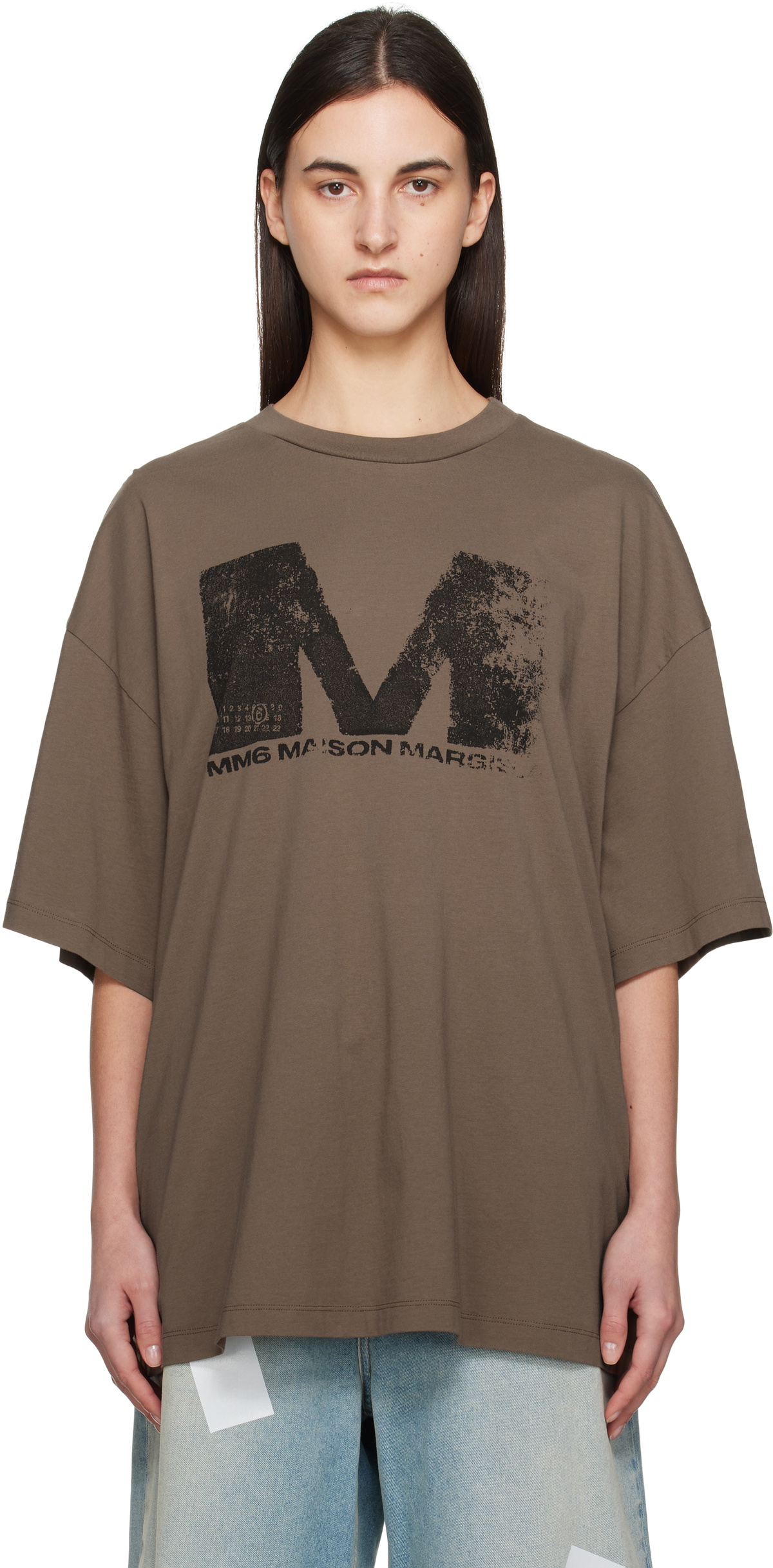 MM6 Maison Margiela Brown Sunbleached Logo T-shirt MM6 Maison Margiela