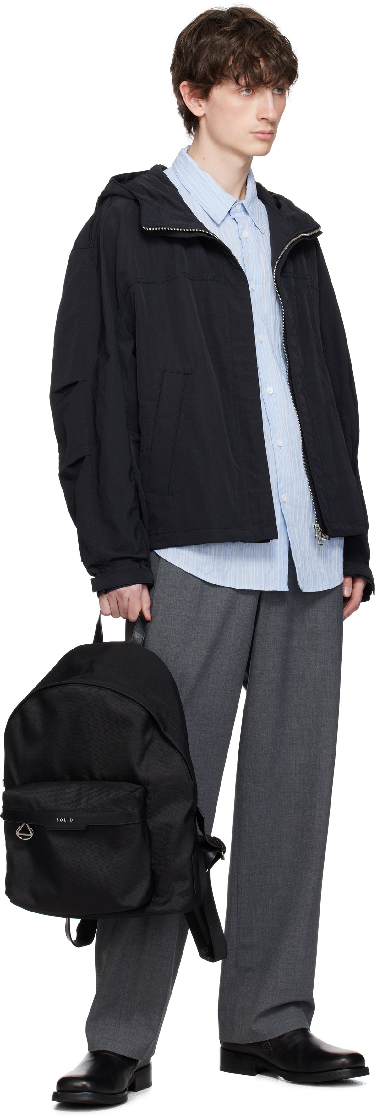 Solid Homme Black Solid Leather Combi Backpack Solid Homme