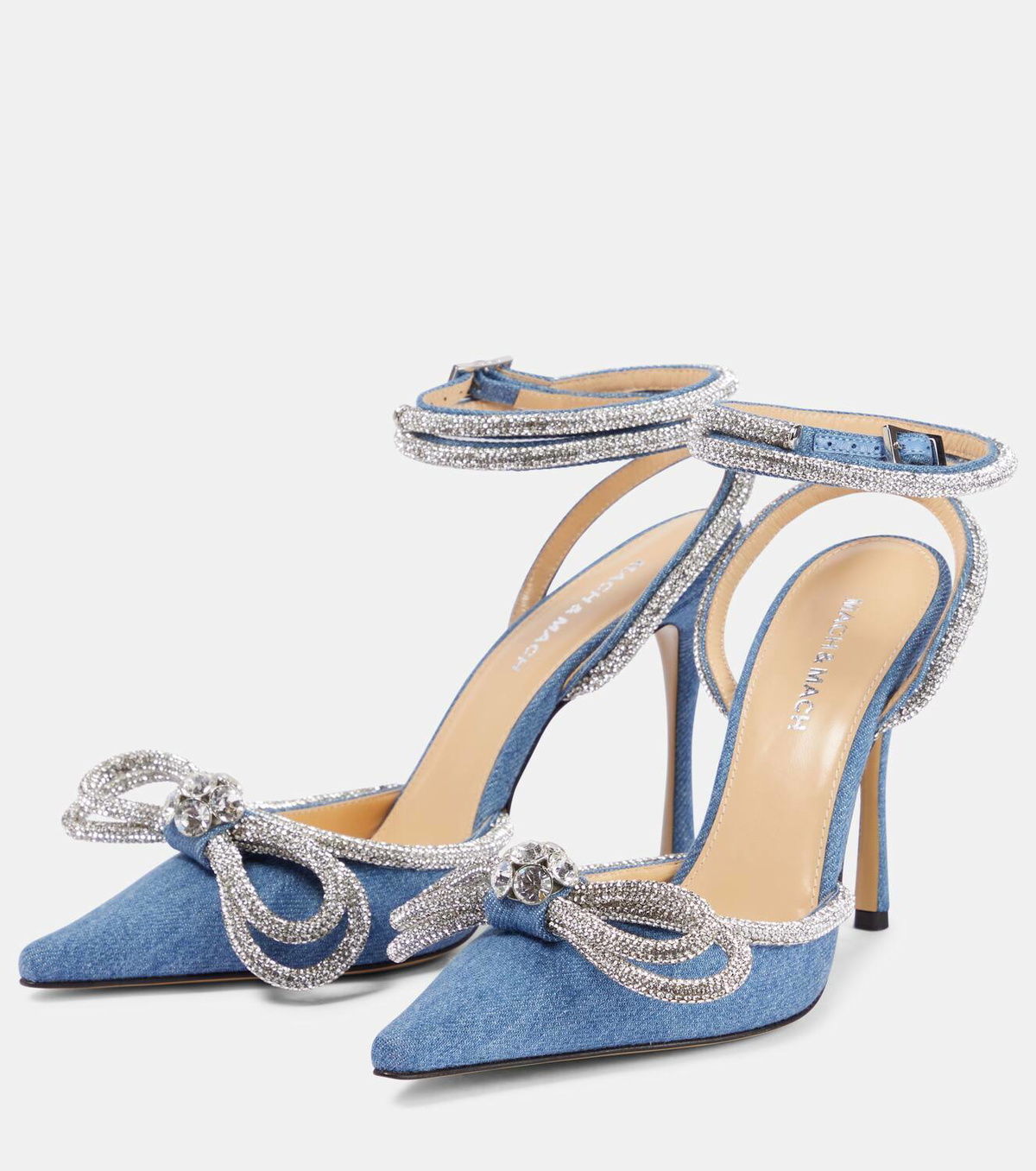 Mach & Mach Double Bow 110 embellished denim pumps MACH & MACH