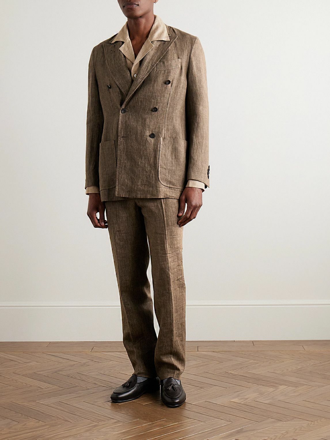 Rubinacci - Unstructured Double-Breasted Linen Suit Jacket - Brown ...