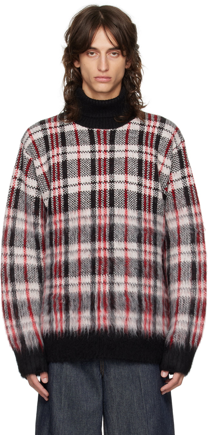 Helmut Lang Red Brushed Plaid Turtleneck Helmut Lang
