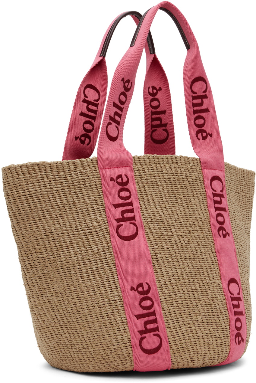 Chloé Beige & Red Mifuko Edition Large Woody Tote Chloe