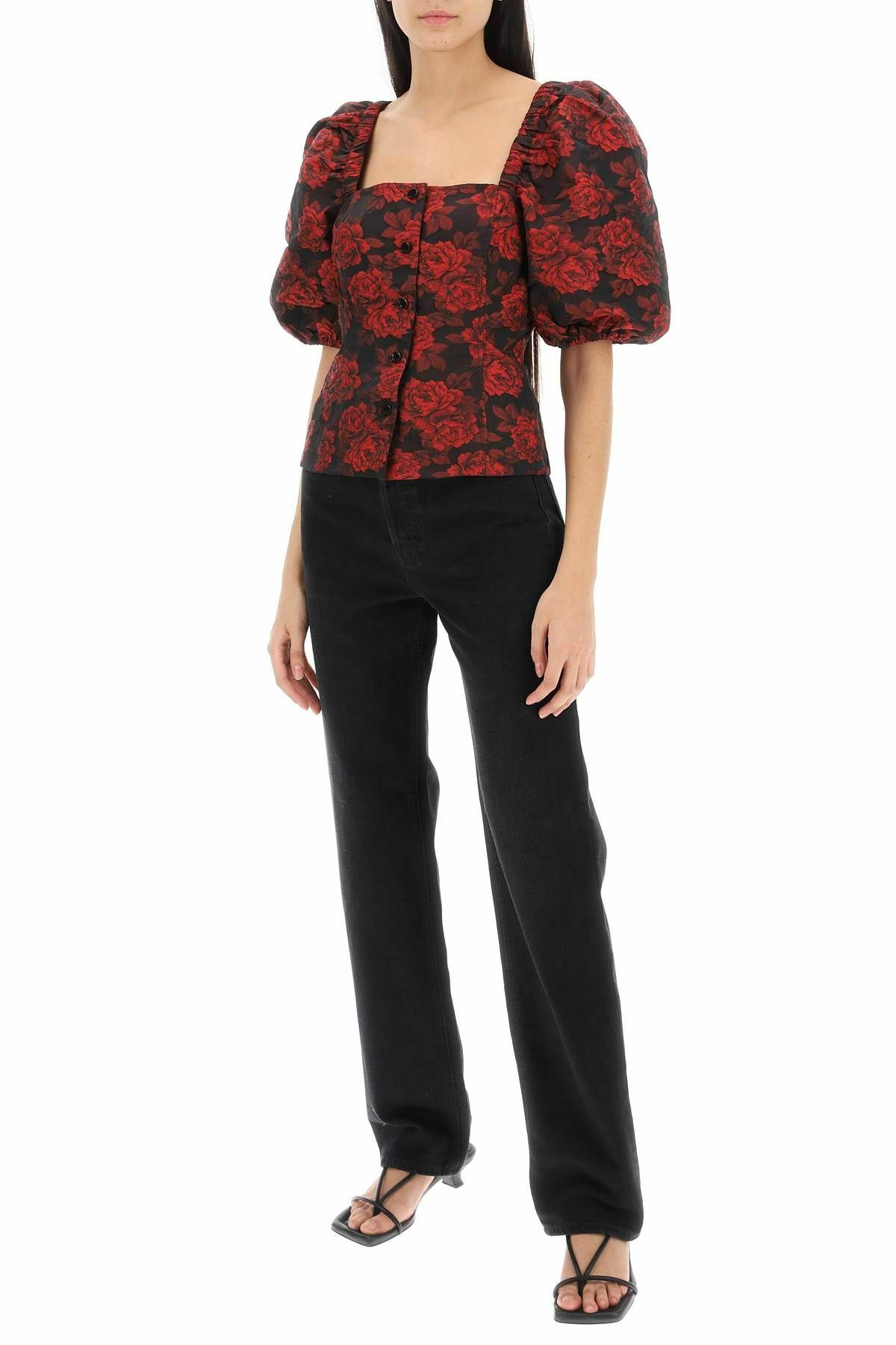 GANNI blouse in floral jacquard Red GANNI