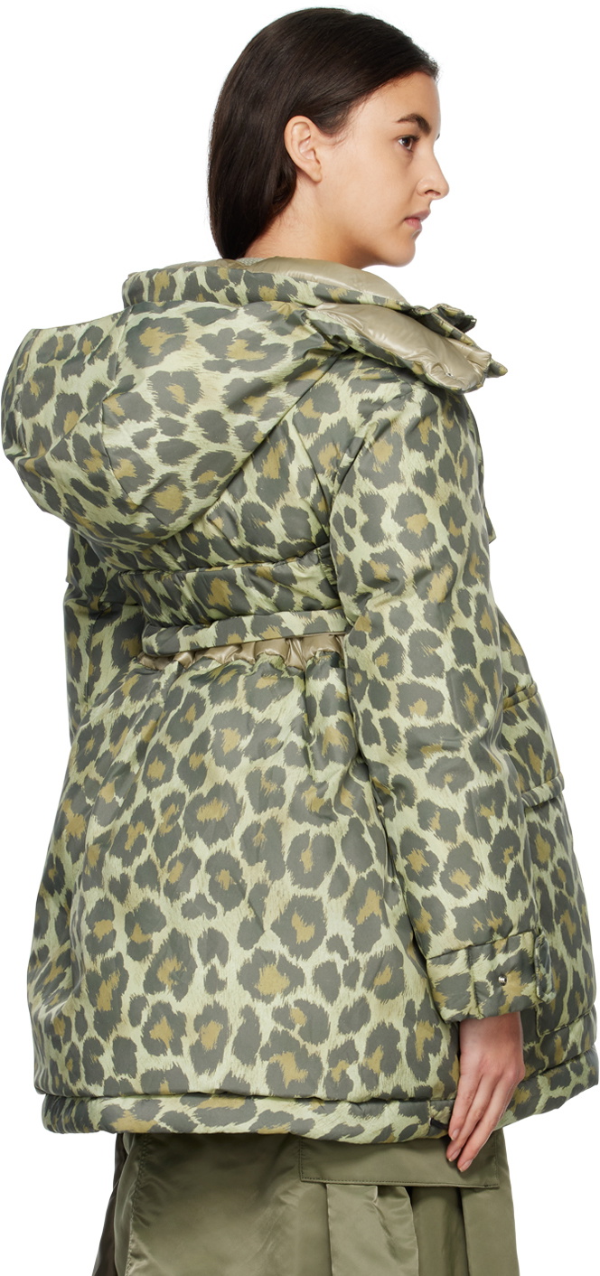 sacai Khaki Leopard Print Padded Jacket Sacai