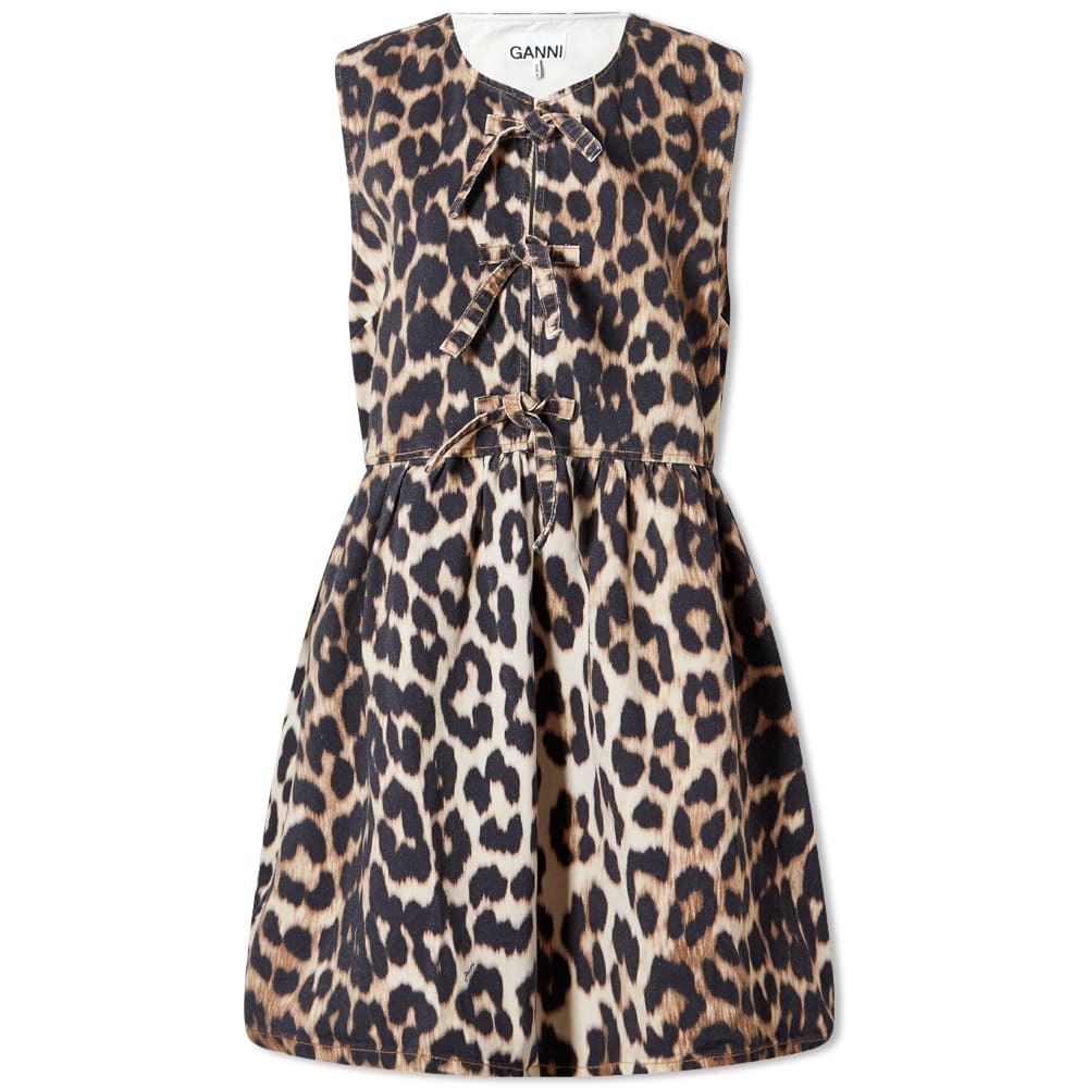 GANNI Women's Print Leopard Tieband Mini Dress in Big Leopard Almond ...