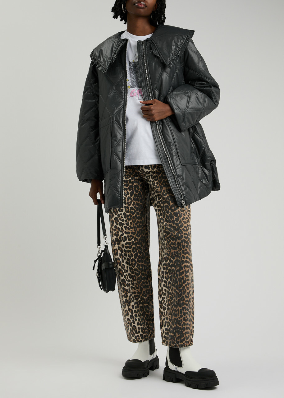 Ganni Quilted Glossed Nylon Jacket Black GANNI