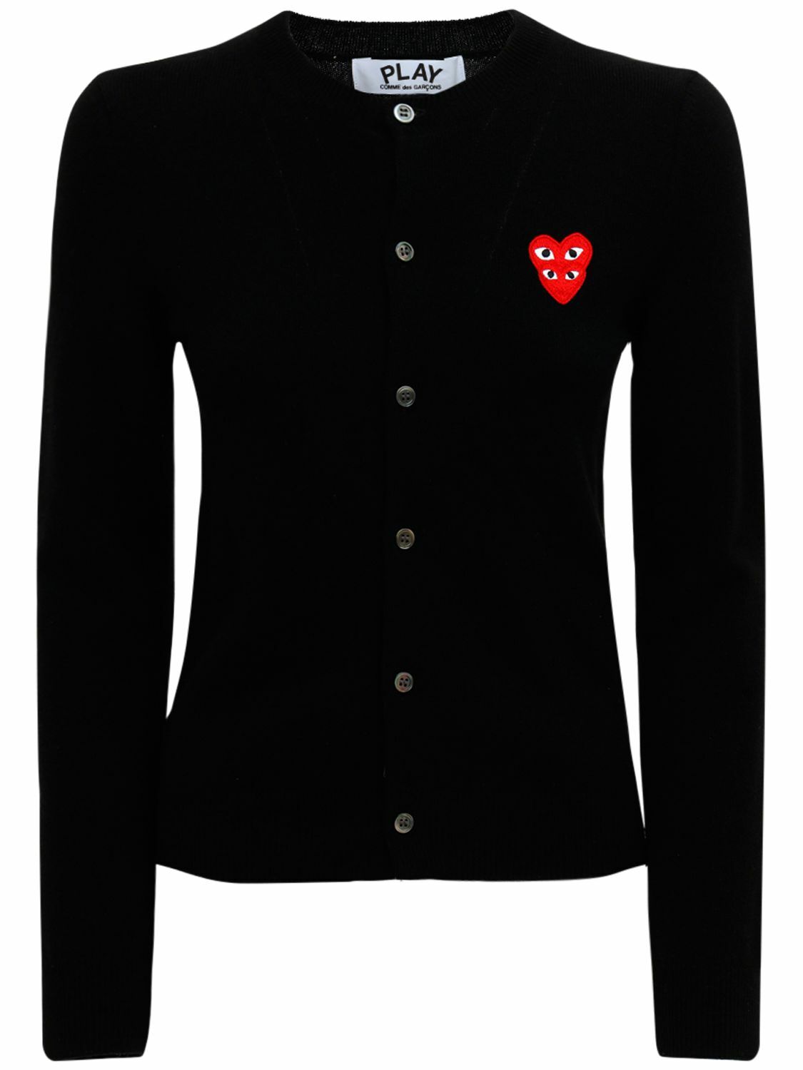 COMME DES GARÇONS PLAY - Embroidered Red Heart Wool Cardigan Comme des ...