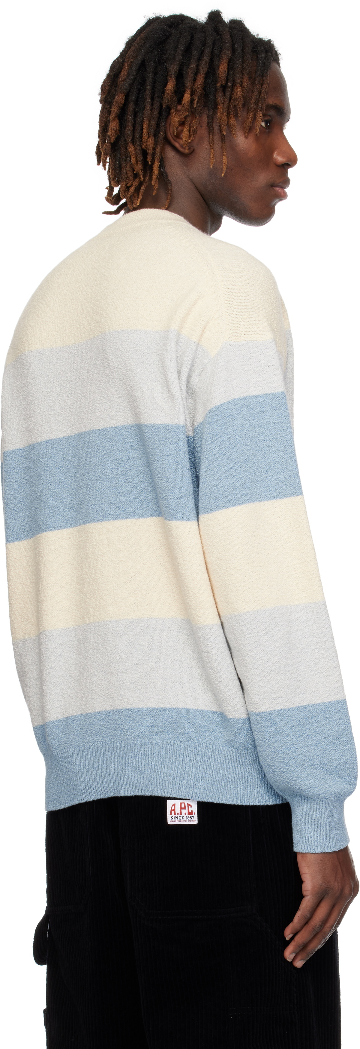Kenzo Blue & Off-White Kenzo Paris Embroidered Stripes Sweater Kenzo
