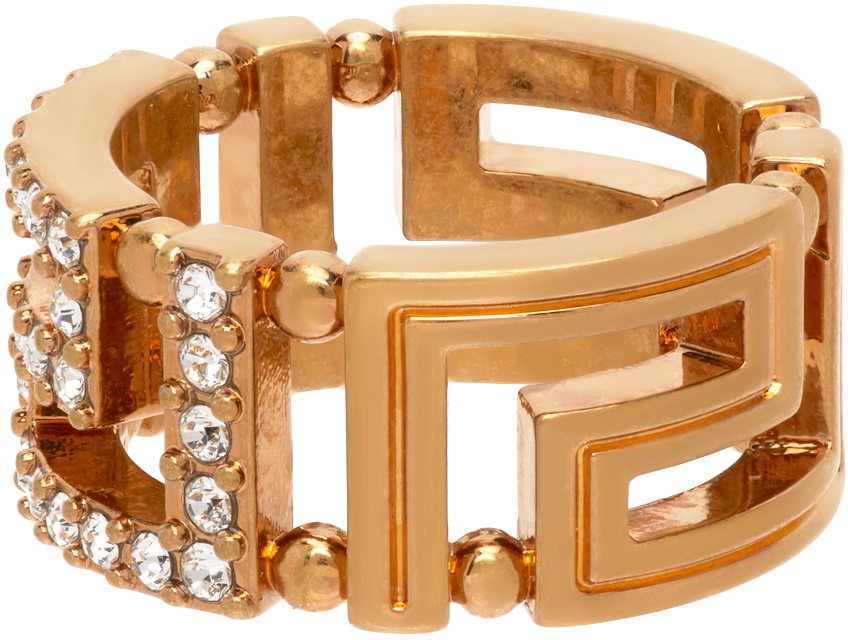 Versace Gold Crystal Greca Ring Versace