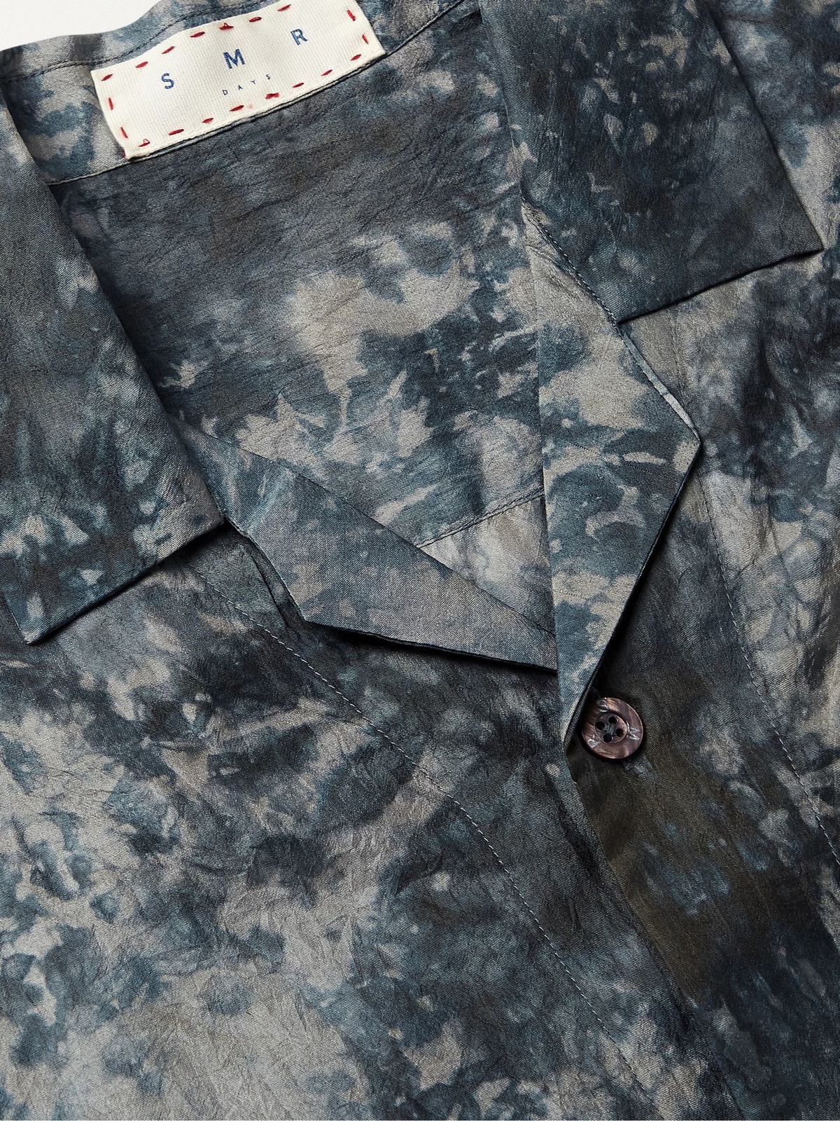 SMR Days - Paraiso Camp-Collar Tie-Dyed Silk-Crepe Shirt - Blue SMR Days
