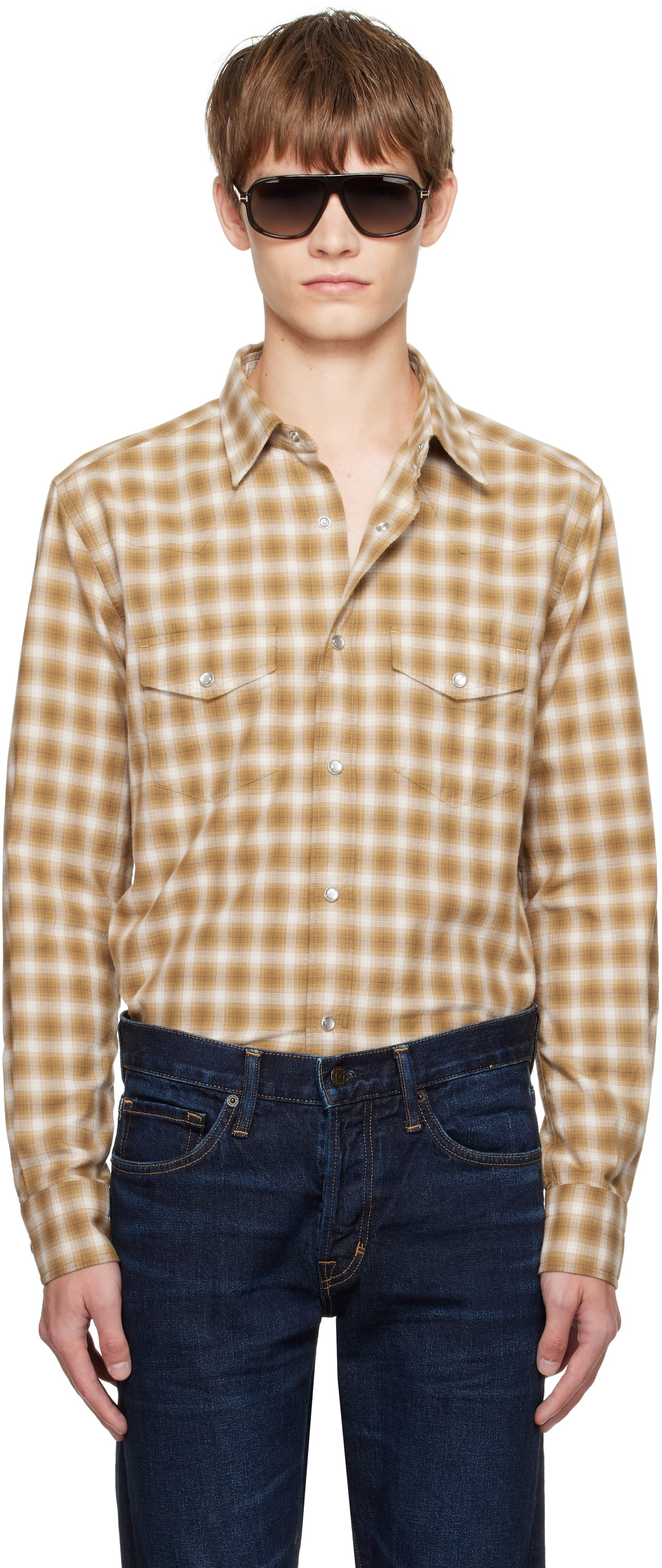 TOM FORD Tan Check Western Shirt TOM FORD