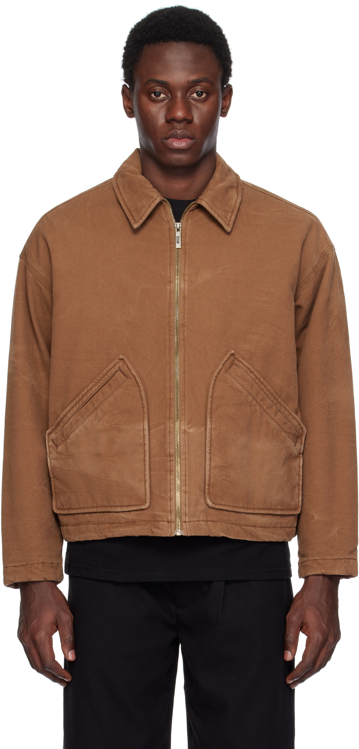 Izzue Brown Washed Zip-Up Jacket Izzue