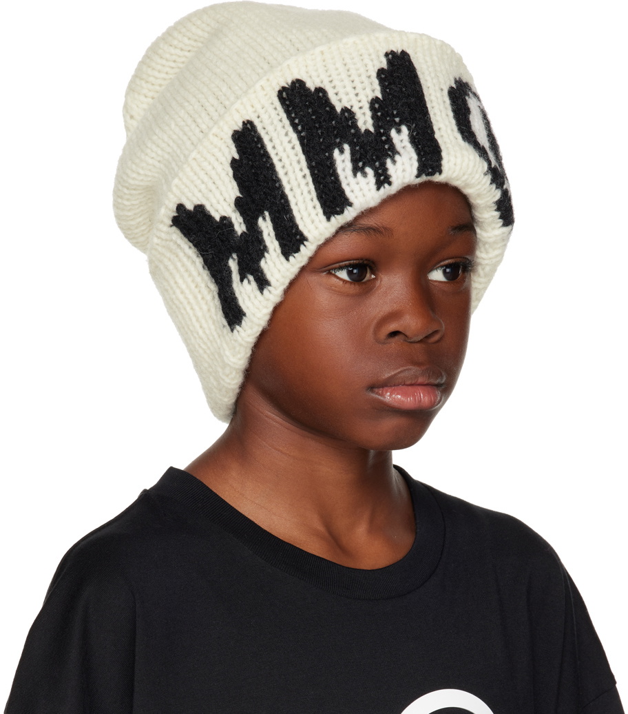 MM6 Maison Margiela Kids Off-White Jacquard Beanie MM6 Maison Margiela