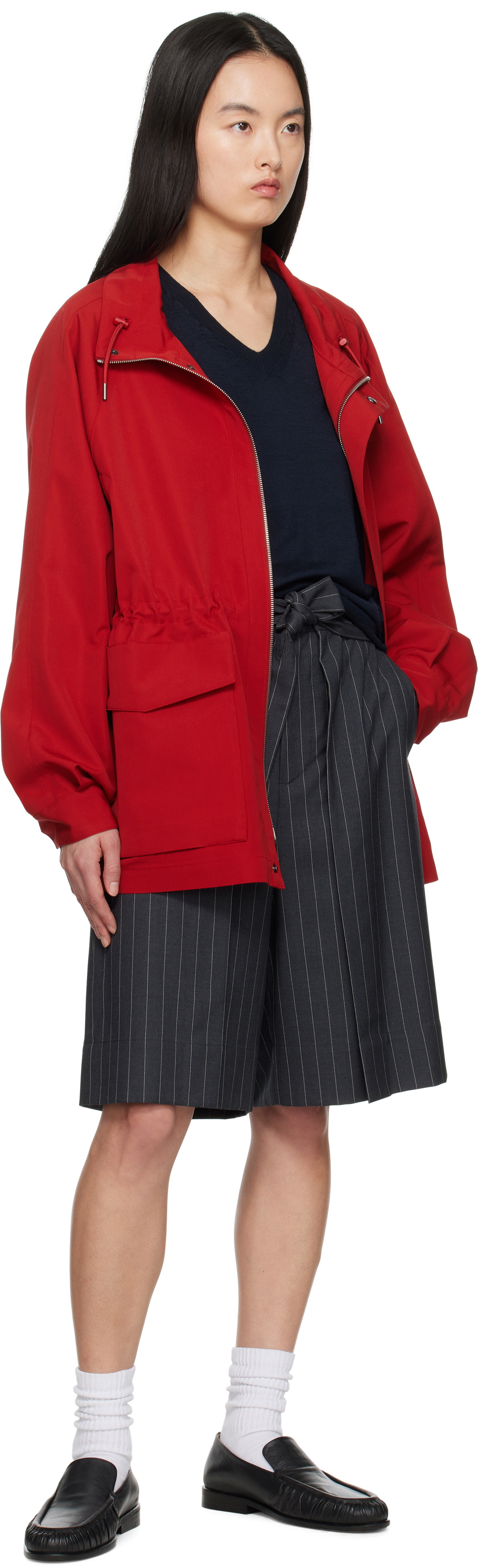 AURALEE Red Wool Max Canvas High Neck Zip Jacket Auralee