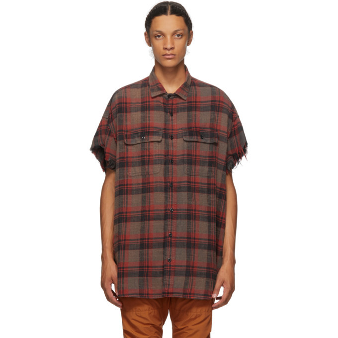 R13 Red and Black Oversize Cut-Off Shirt R13