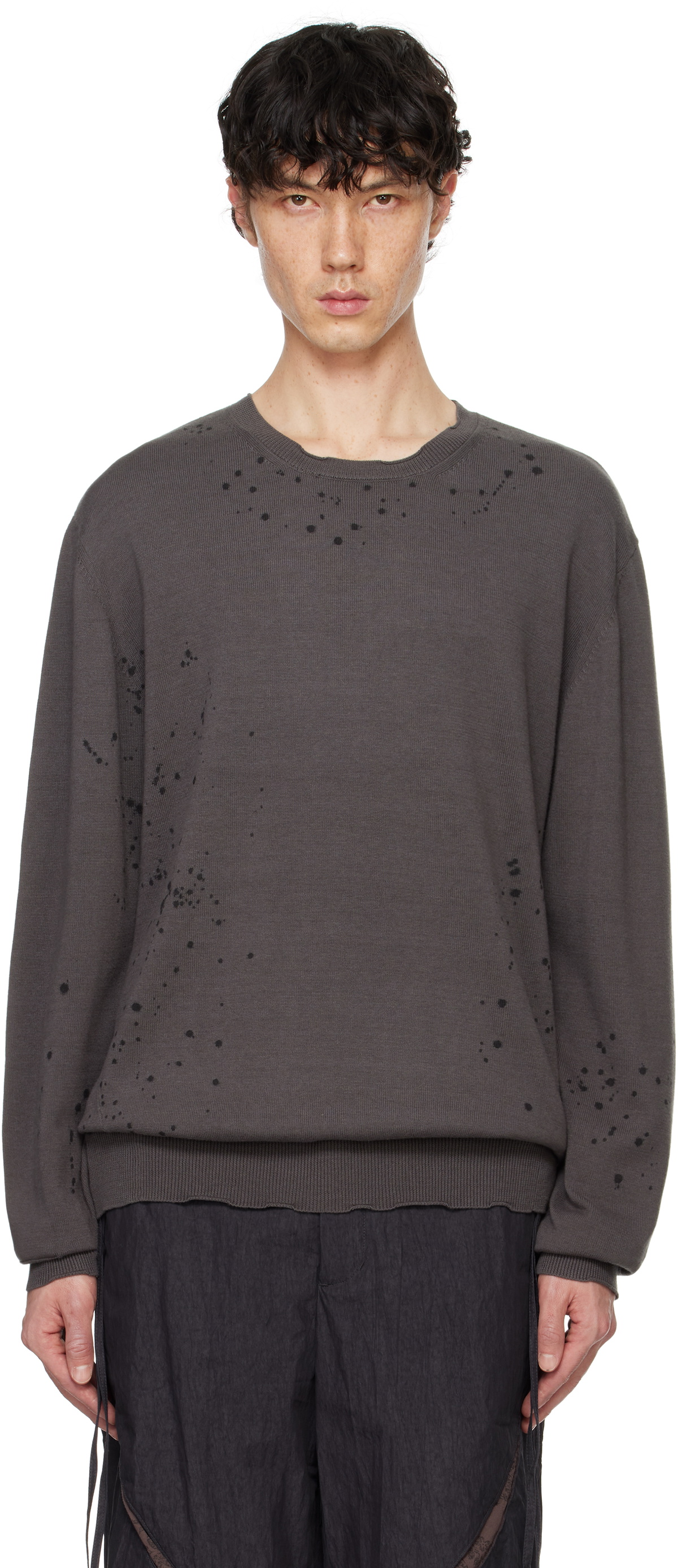 Professor.E Gray Tainted Knit Sweater Professor.E