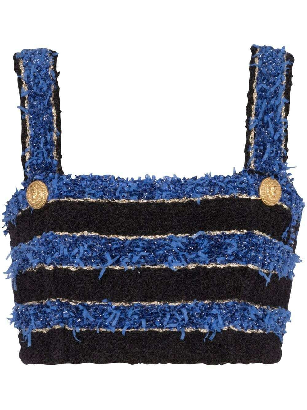 BALMAIN - Cropped Striped Tweed Bra Top Balmain