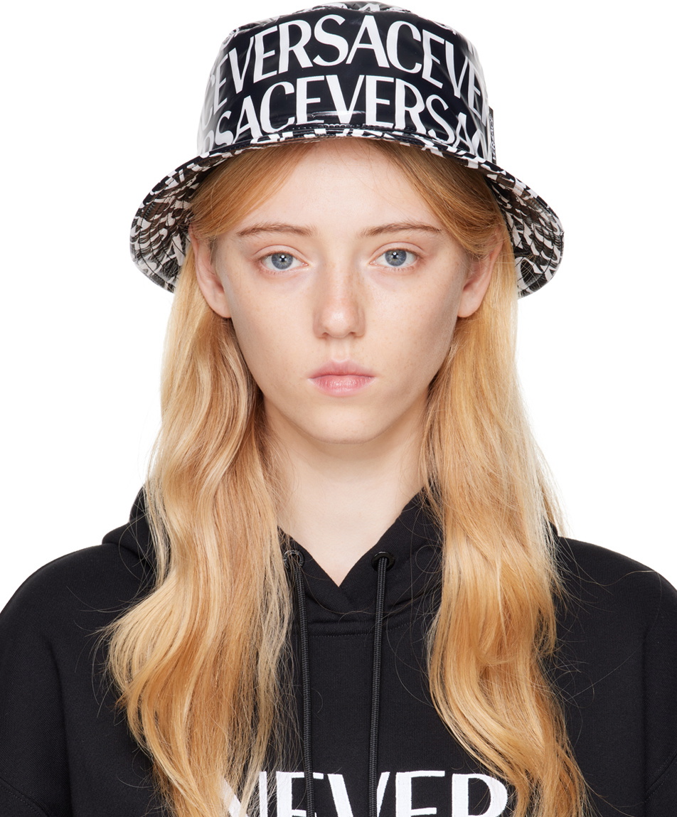 Versace Black Allover Bucket Hat Versace