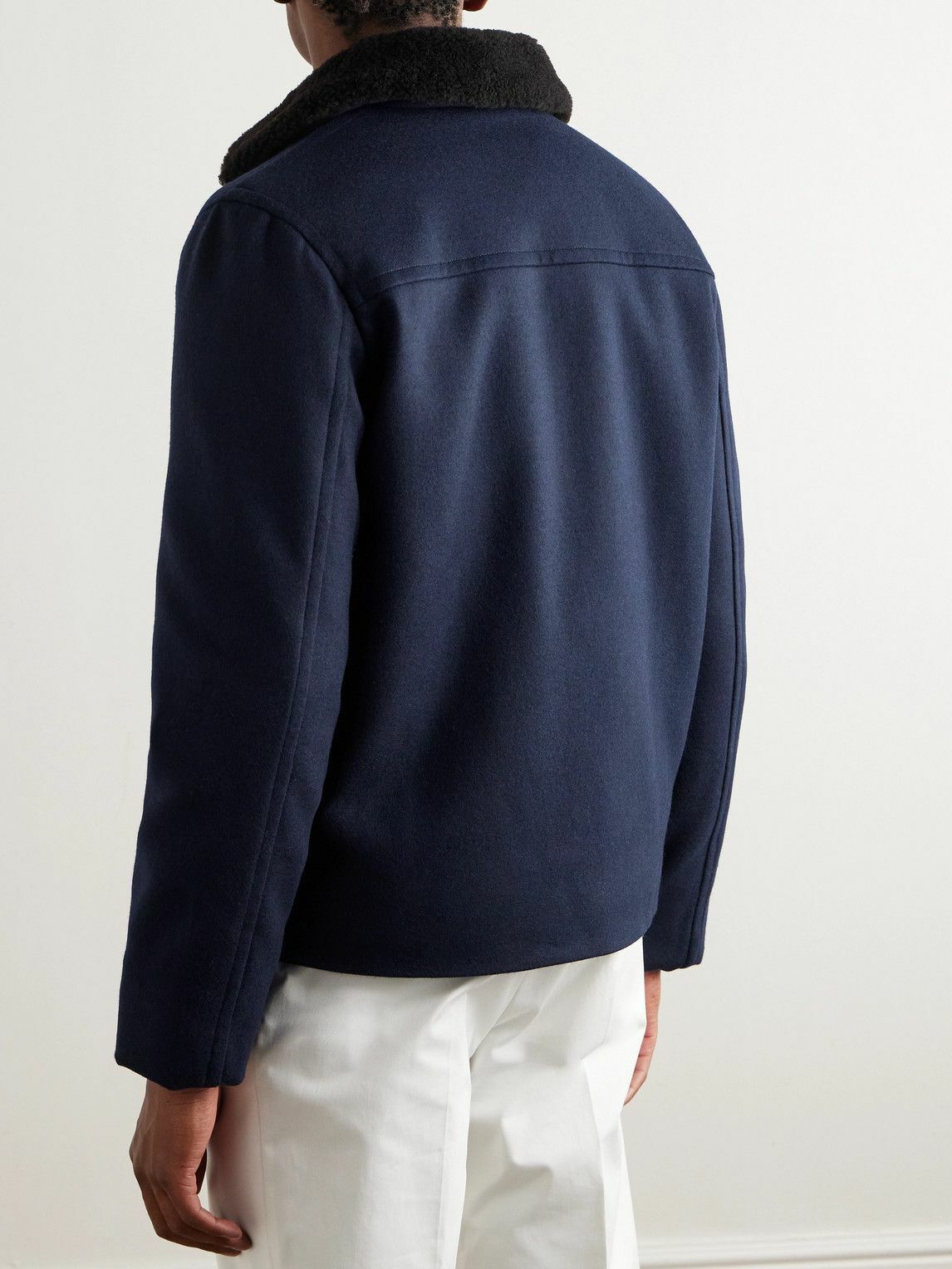 Kingsman - Faux Shearling-Trimmed Wool-Blend Bomber Jacket - Blue Kingsman