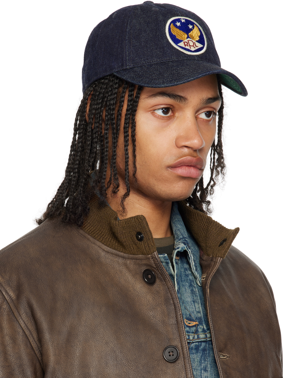 RRL Navy Winged-Logo Denim Ball Cap RRL