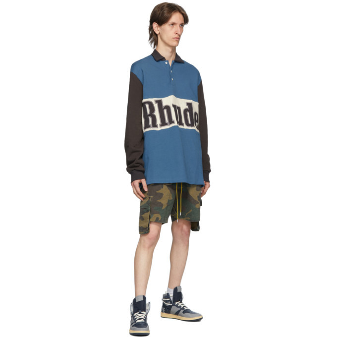 Rhude Blue Logo Rugby Long Sleeve Polo Rhude