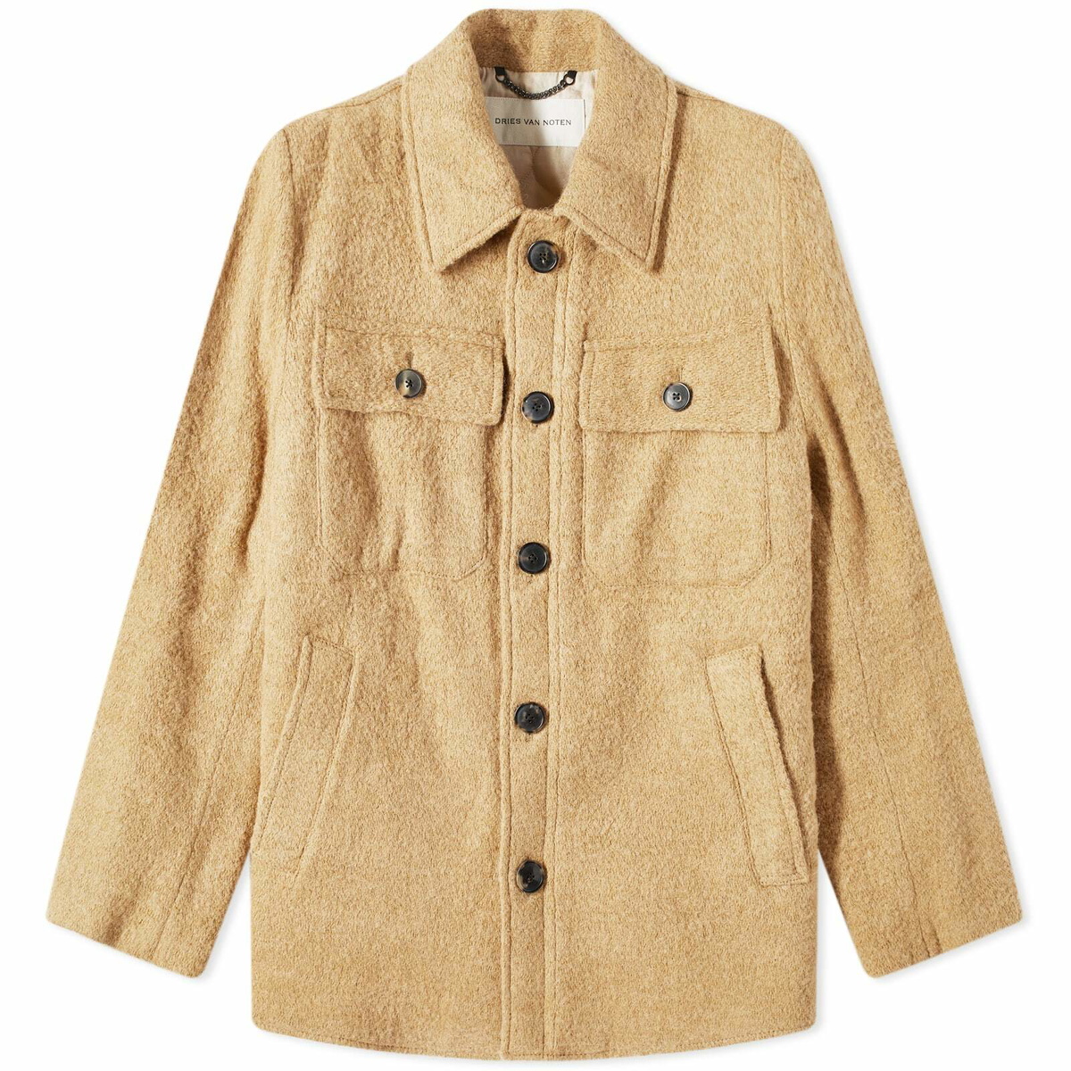 Dries Van Noten Men's Valko Wool Overshirt in Camel Dries Van Noten