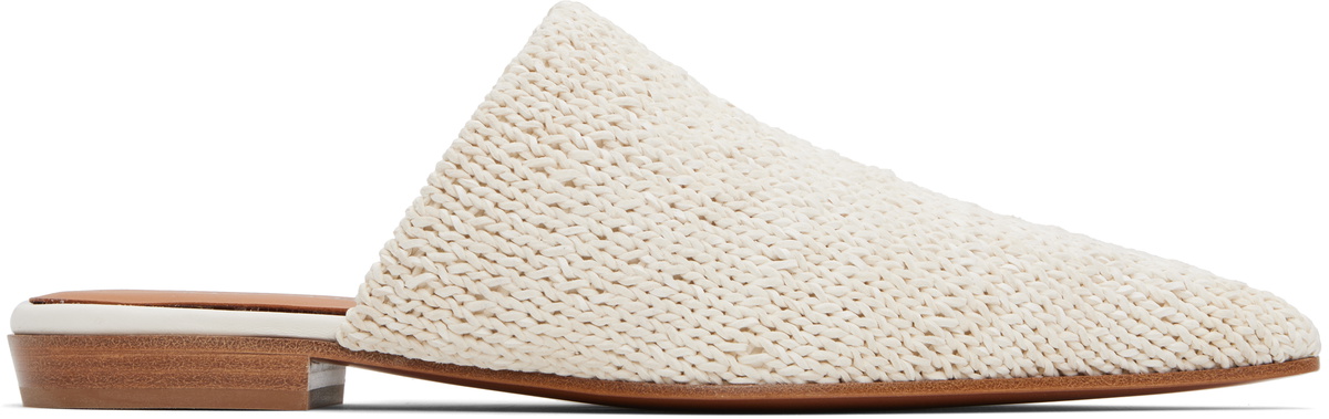McQueen Off-White Birdee Leather Knit Mules Alexander McQueen
