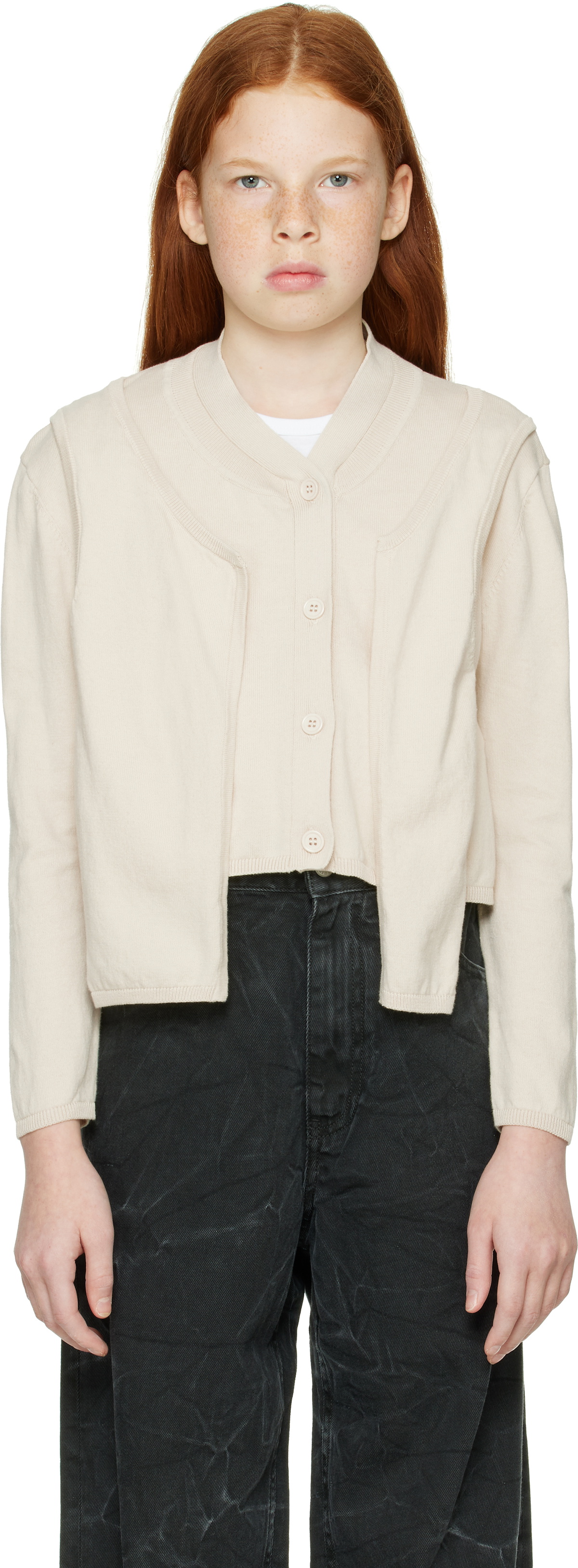 MM6 Maison Margiela Kids Beige Layered Cardigan MM6 Maison Margiela