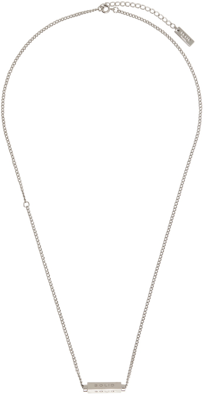 Solid Homme Silver 'Solid' Logo Chain Necklace Solid Homme