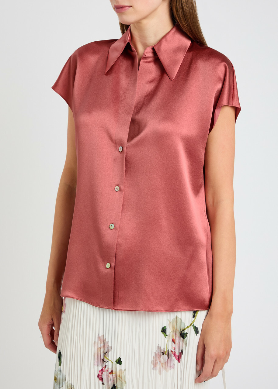 Vince Silk-satin Shirt Pink Vince