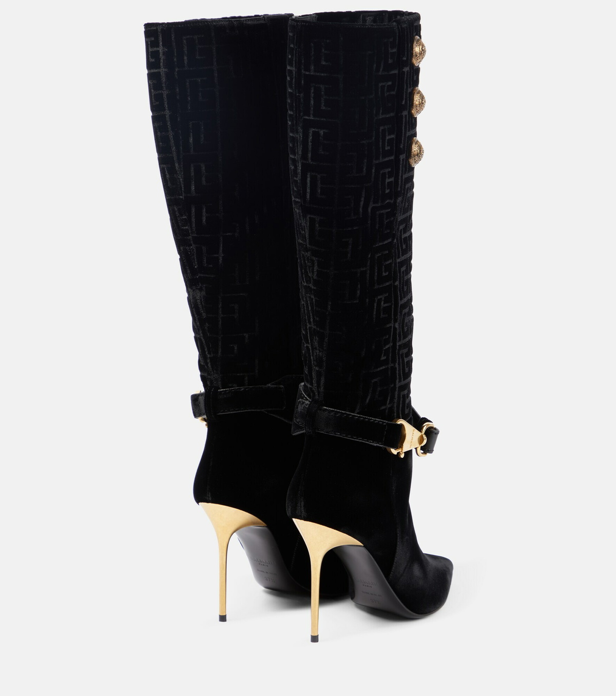 Balmain - Robin Monogram velvet knee-high boots Balmain