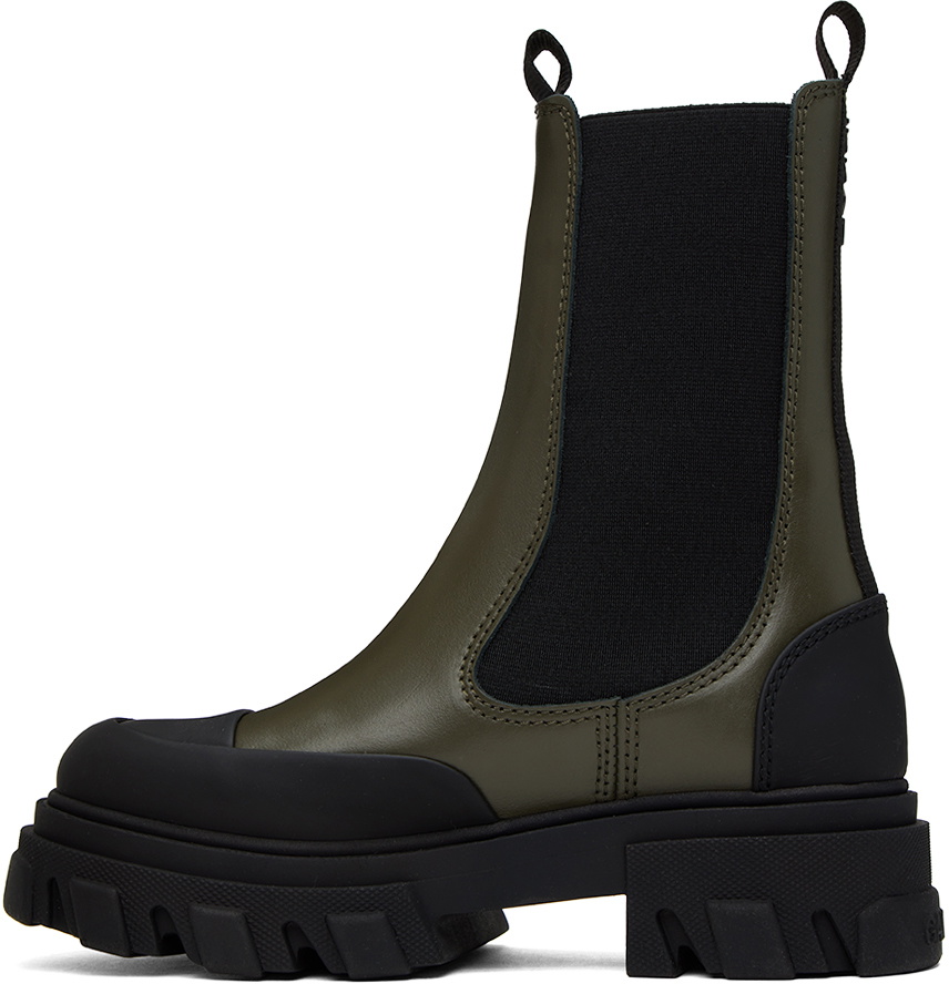 GANNI Green Leather Chelsea Boots GANNI