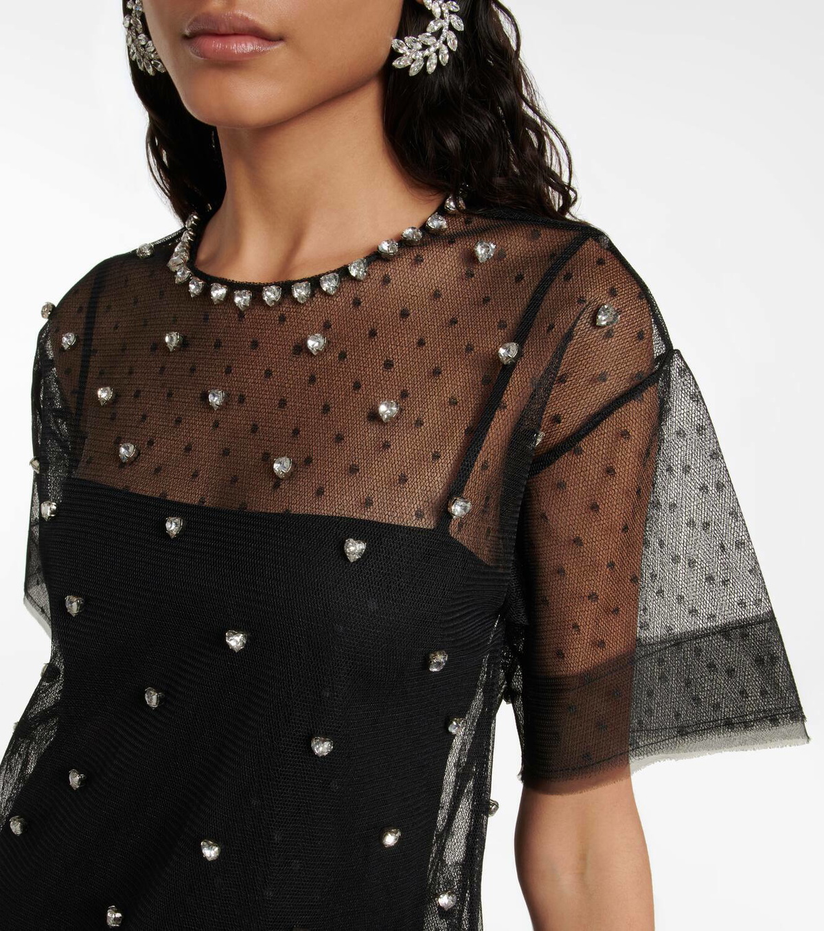 Redvalentino Embellished Point Desprit Tulle Minidress Red Valentino