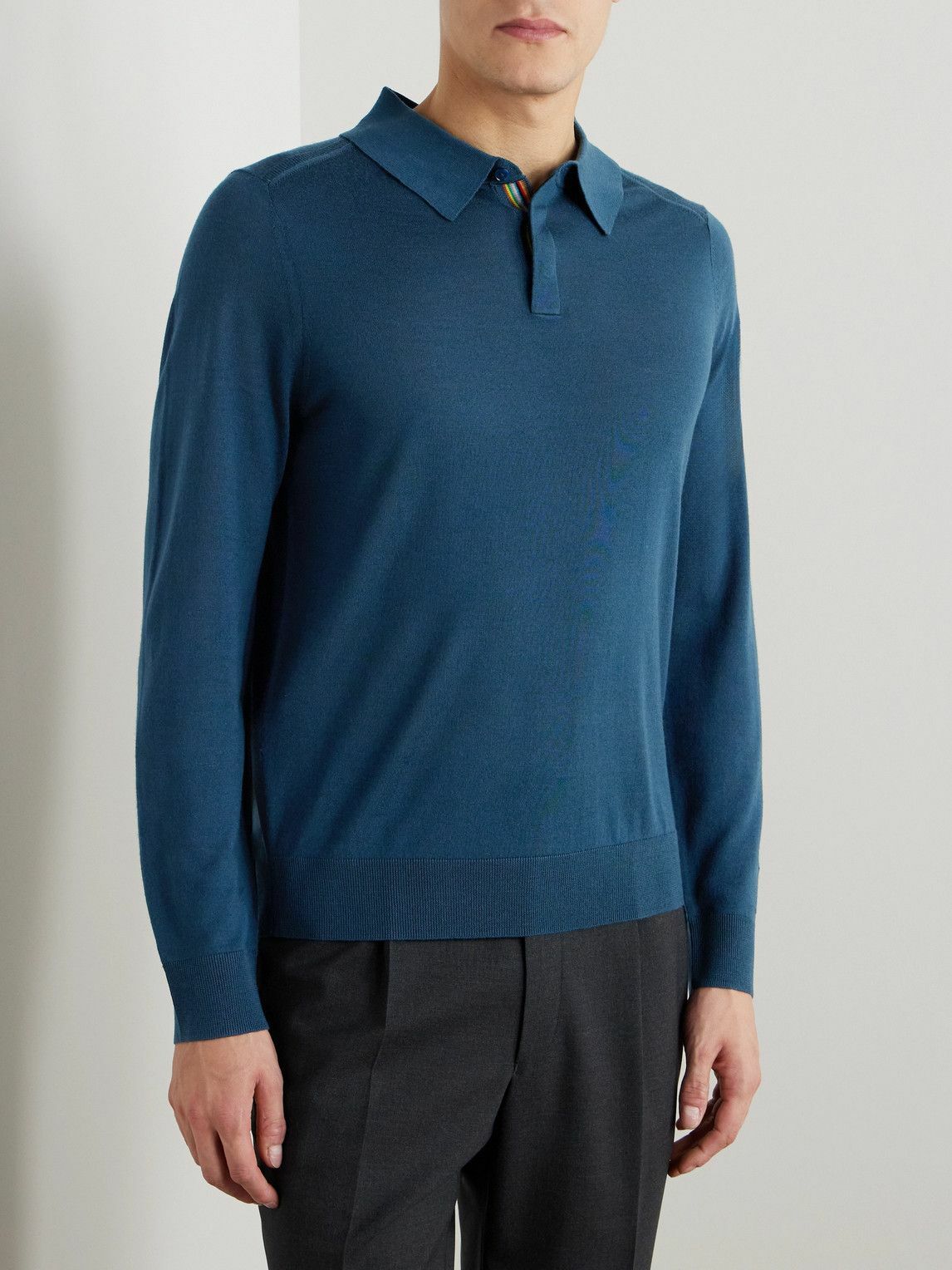 Paul Smith - Logo-Embroidered Wool Polo Shirt - Blue Paul Smith